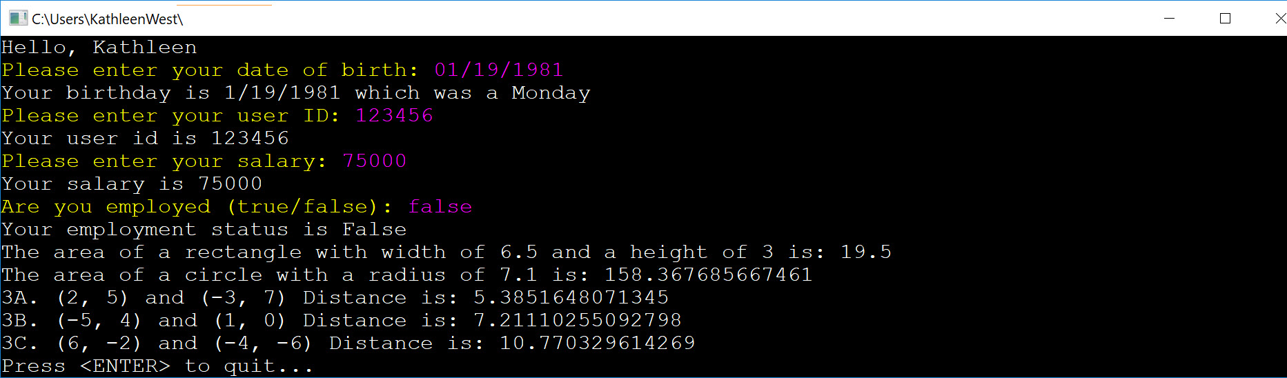 Basic Console Application – Kathleen West Basic Console Application – Kathleen West
